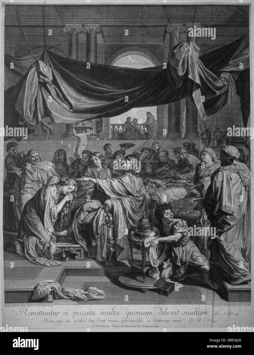 Nicolas de Poilly's engraving shows the biblical scene where Mary ...