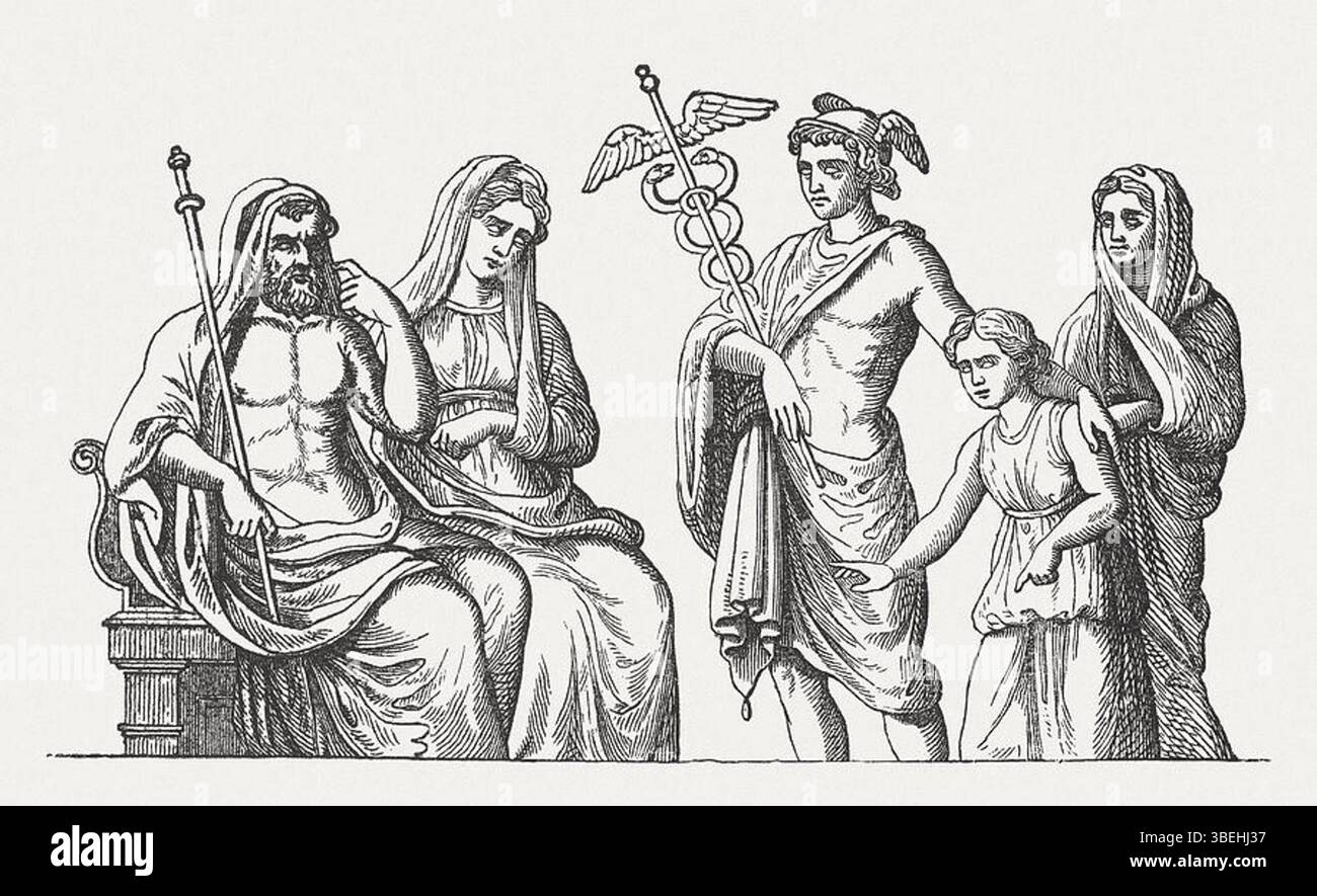 This wood engraving from 1878 illustrates a scene from Greek mythology ...