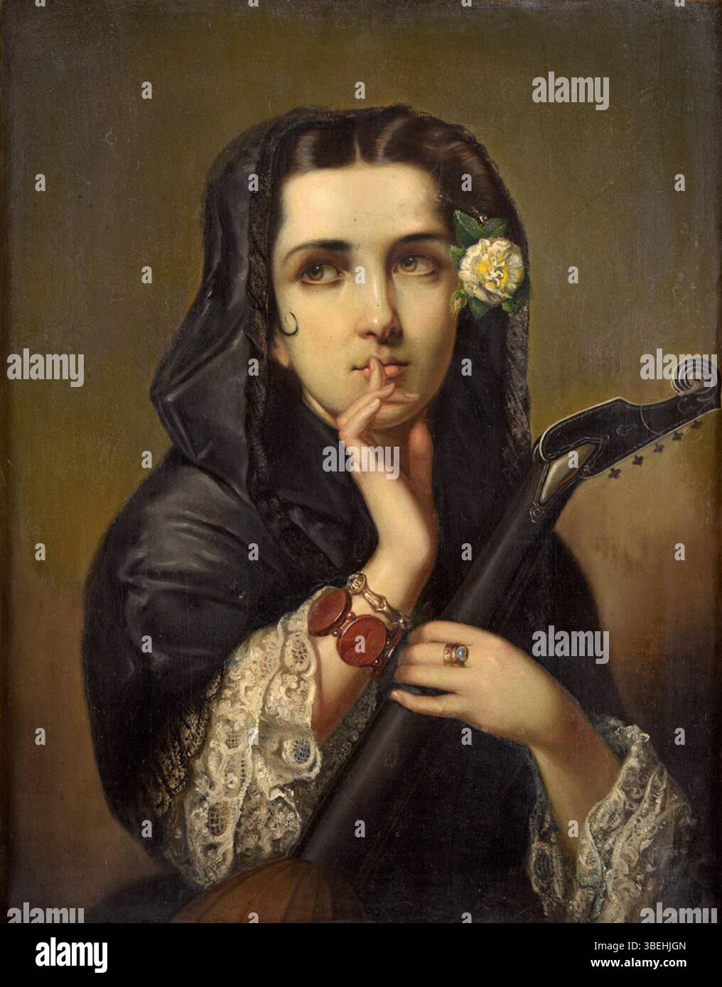 ‘Südländische Mandolinenspielerin’ is an oil painting from the 19th ...