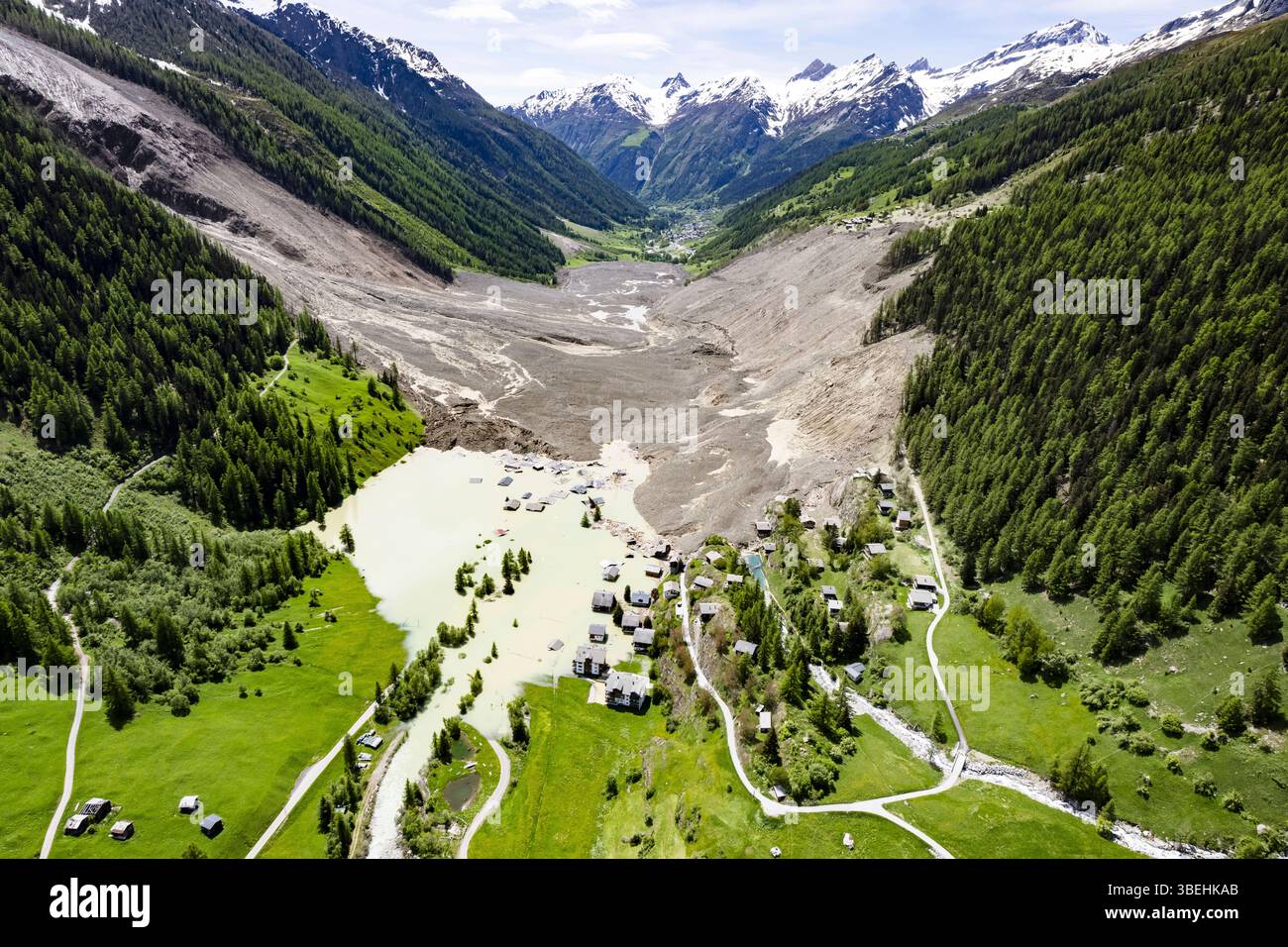An aerial view shows the destruction of Blatten, Switzerland, Thursday ...