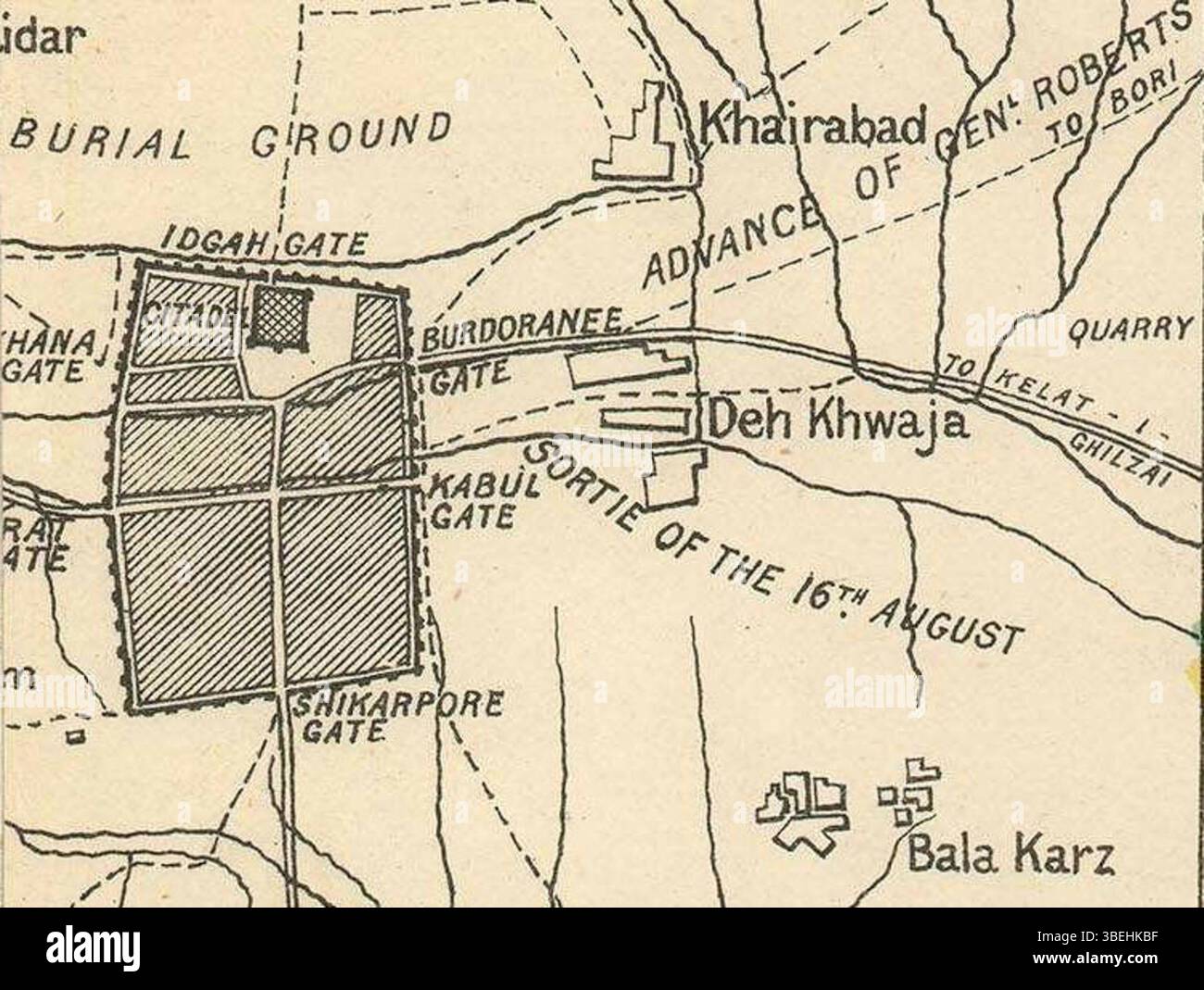 1880 map by Edward Stanford showing the city of Kandahar and the nearby ...
