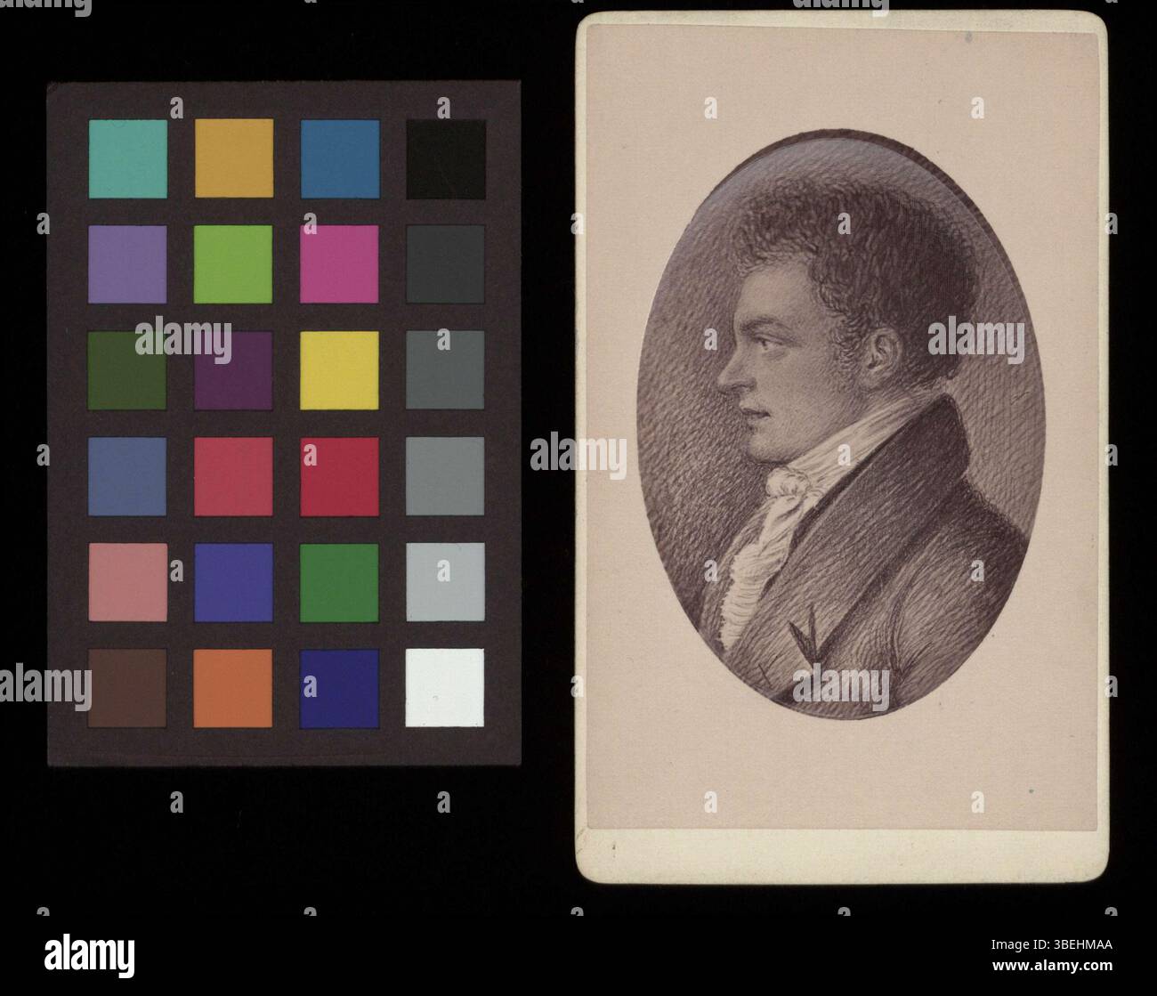 This black-and-white photograph, mounted on cardboard, shows a portrait ...