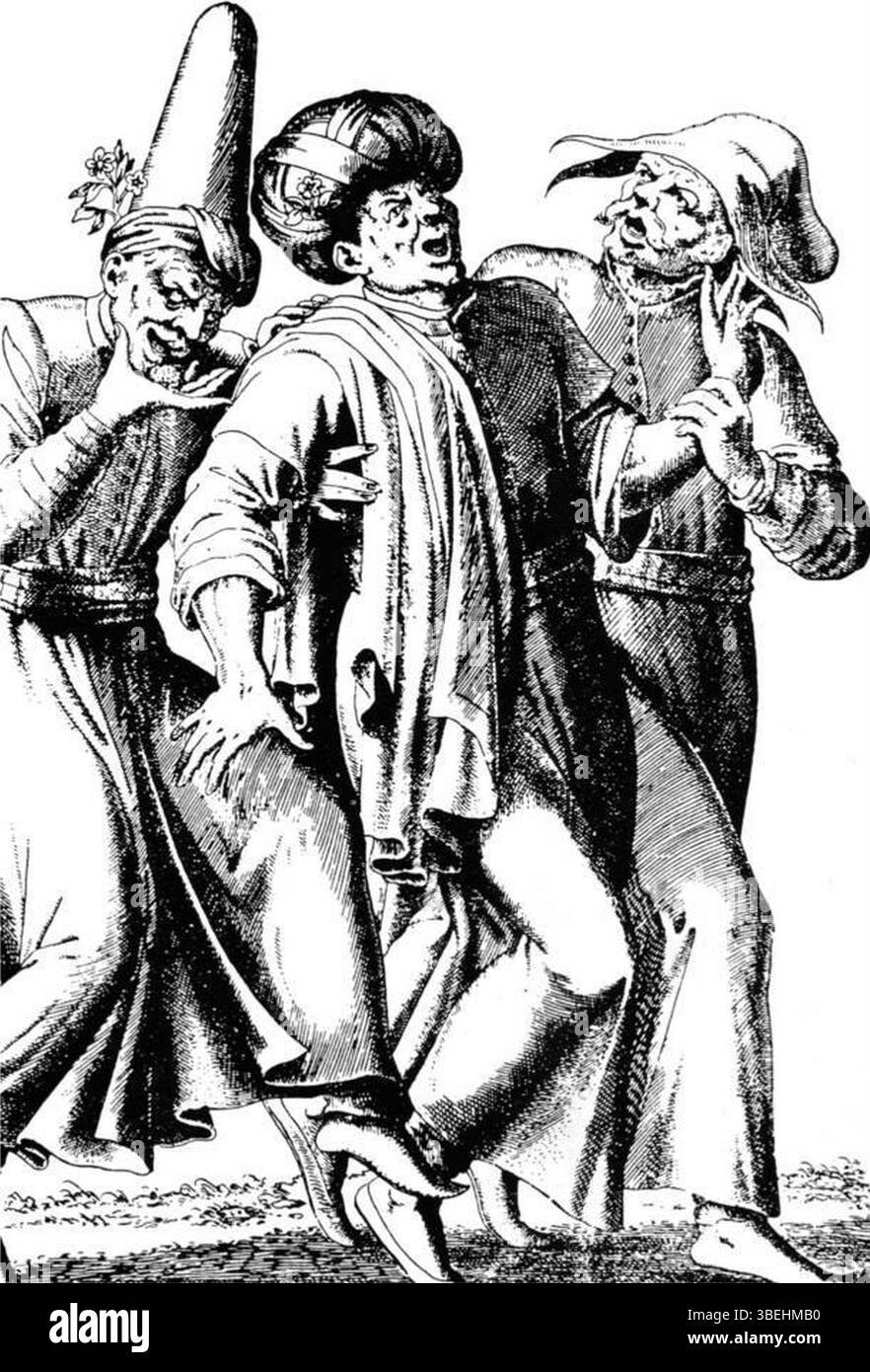 The image depicts three English renegade Barbary pirates during a night ...