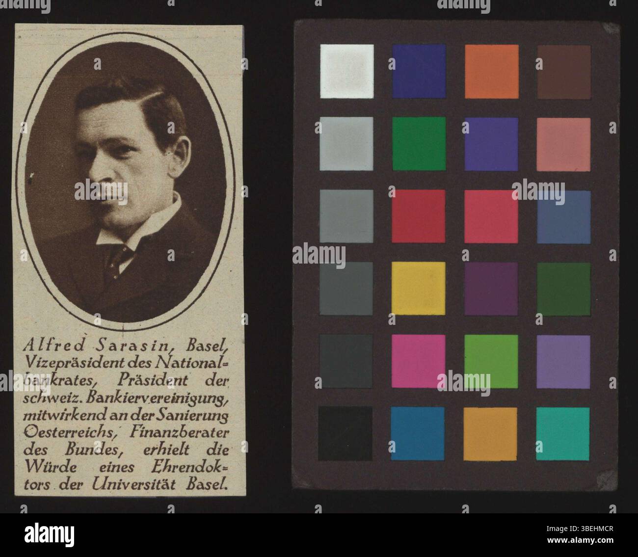 Reproduction of a black-and-white photograph of Alfred Sarasin-Iselin, taken between 1905 and ...