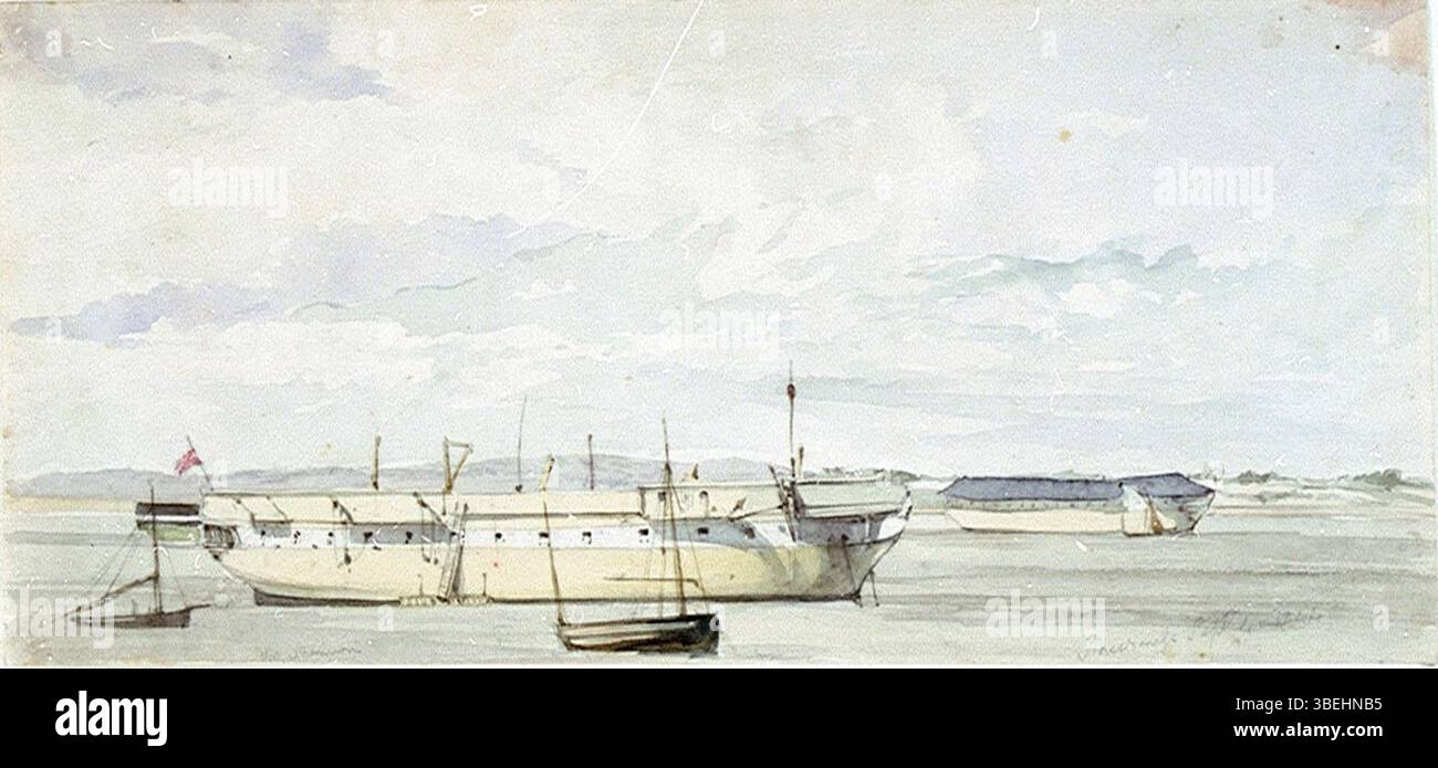 A historical painting by George Pechell Mends, depicting the *Shannon ...