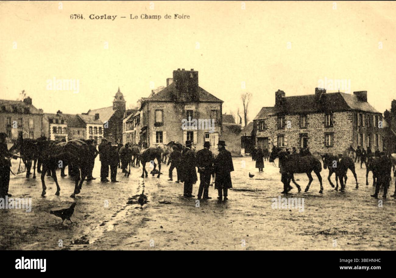 A postcard depicting the horse market in Corlay, circa 1905, by Hamon ...