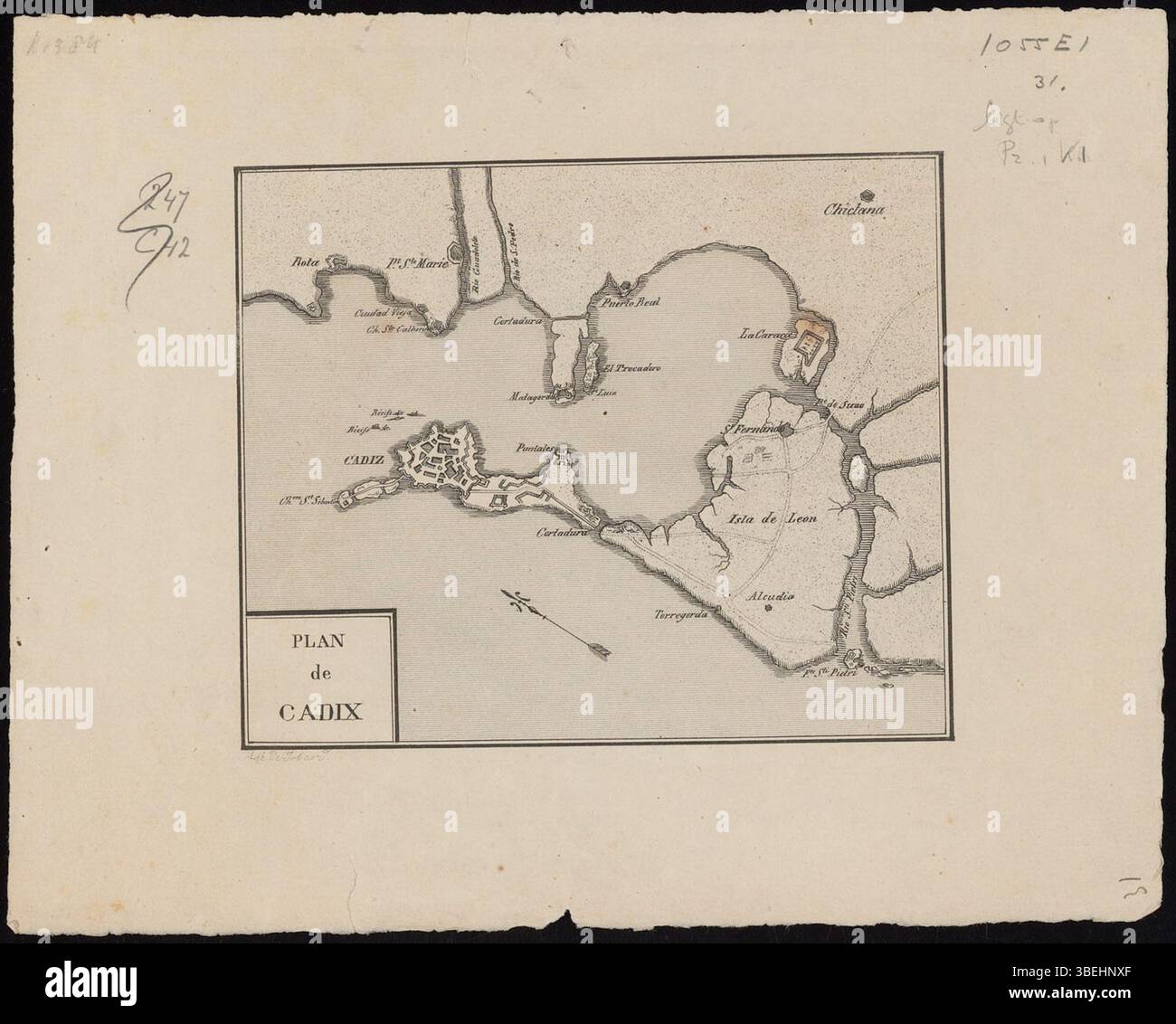 Map of Cádiz created around 1830 by J.B.A.M. Jobard, showing urban ...