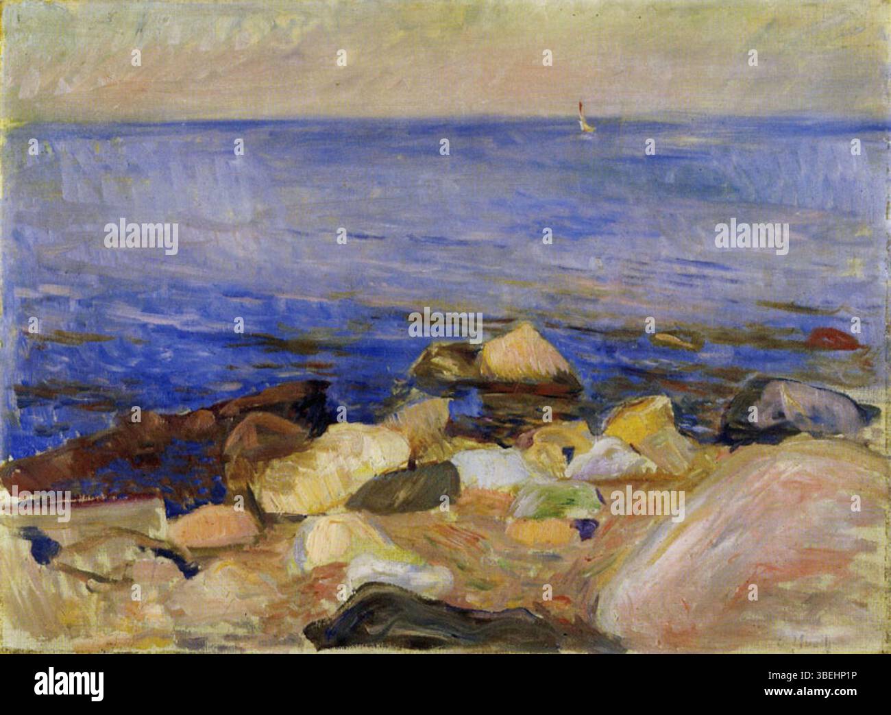 Created in 1889, Edvard Munch’s *Beach* is an oil on canvas painting ...