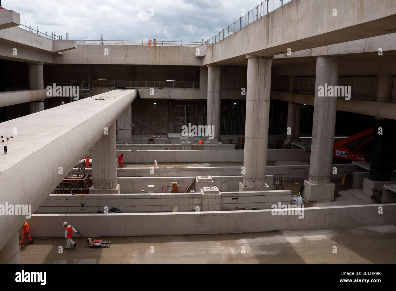 Construction workers during the installation of the first high speed ...