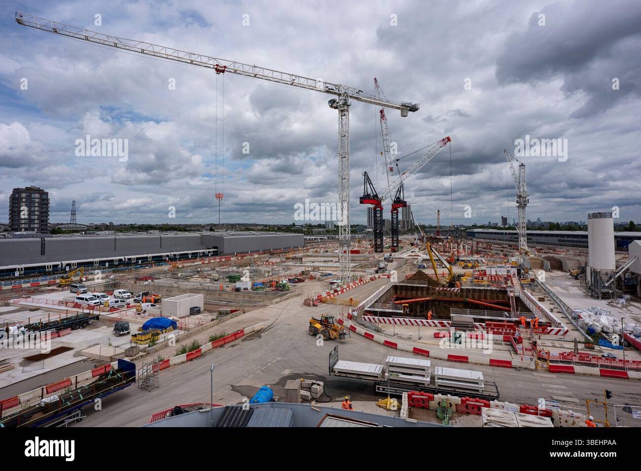 Construction workers during the installation of the first high speed ...