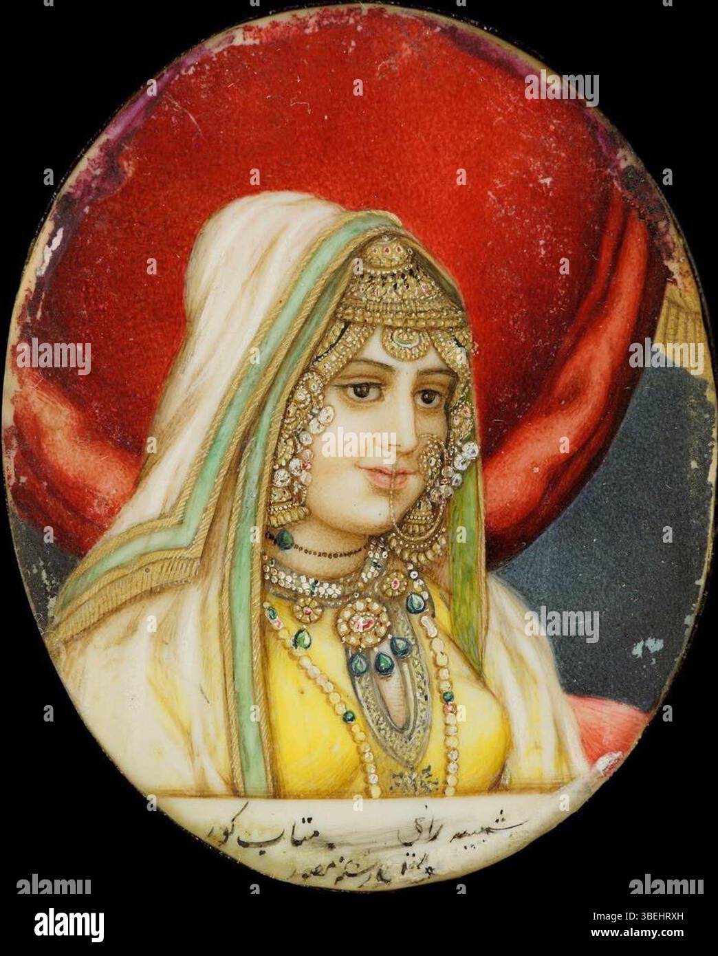 This portrait shows Maharani Mehtab Kaur, the wife of Maharaja Ranjit ...