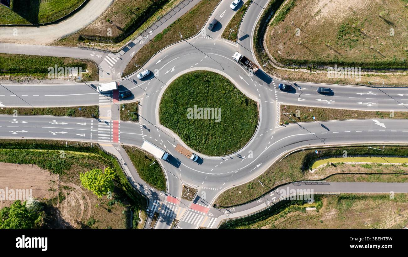 Aerial perspective of turbine roundabout interchange and curved ...