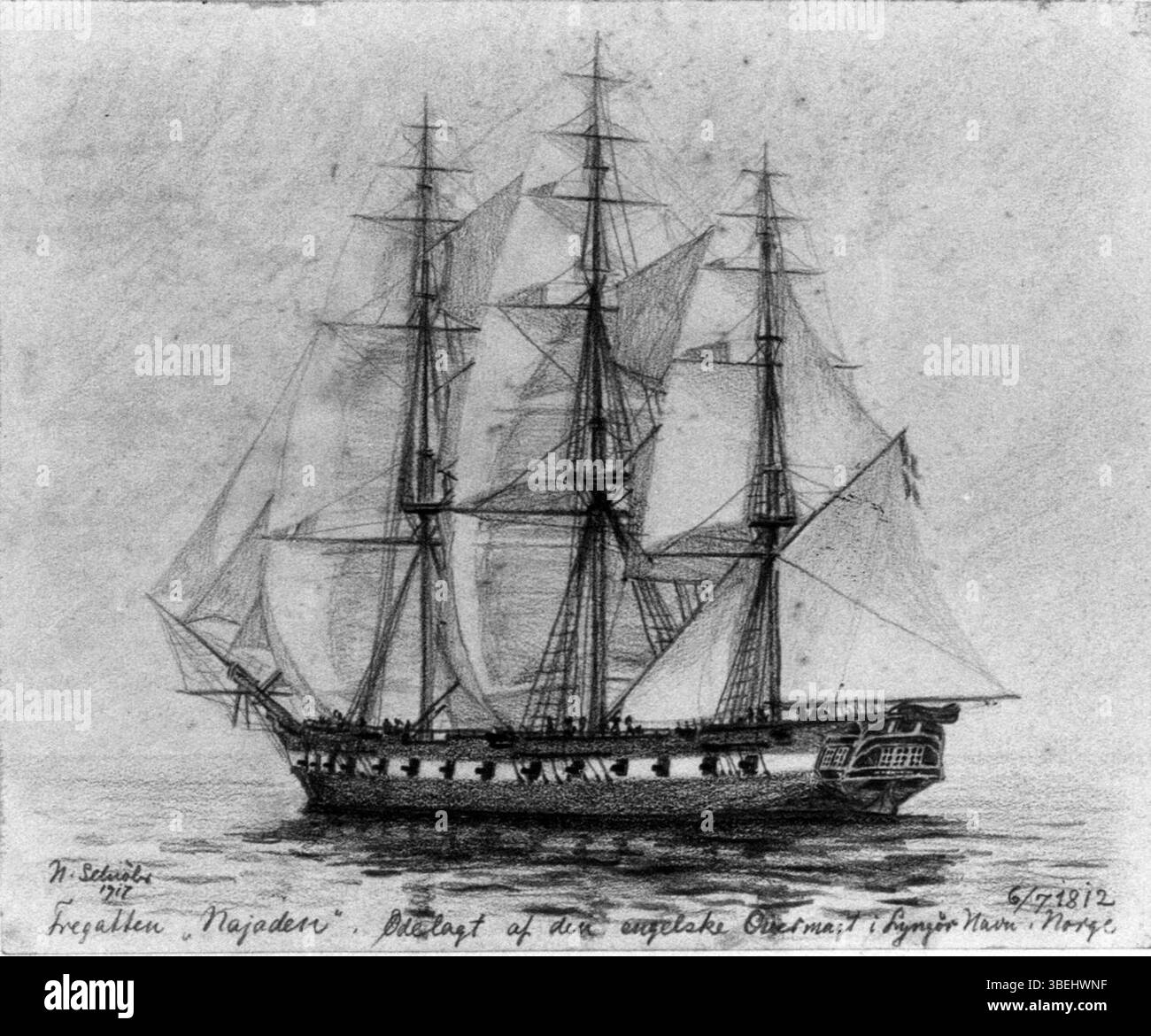 This depiction of the frigate Najaden, created by H. Schiøler on ...