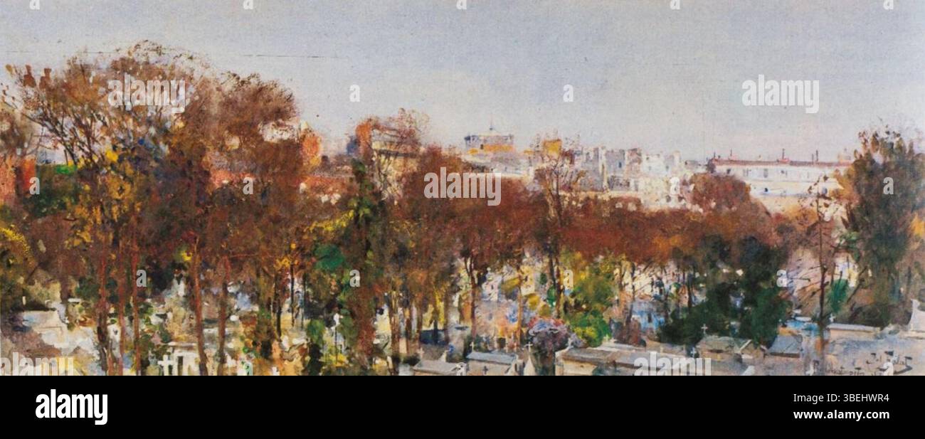 Julian Faat’s 1893 painting *Cmentarz Montmartre w Paryzu* portrays the ...