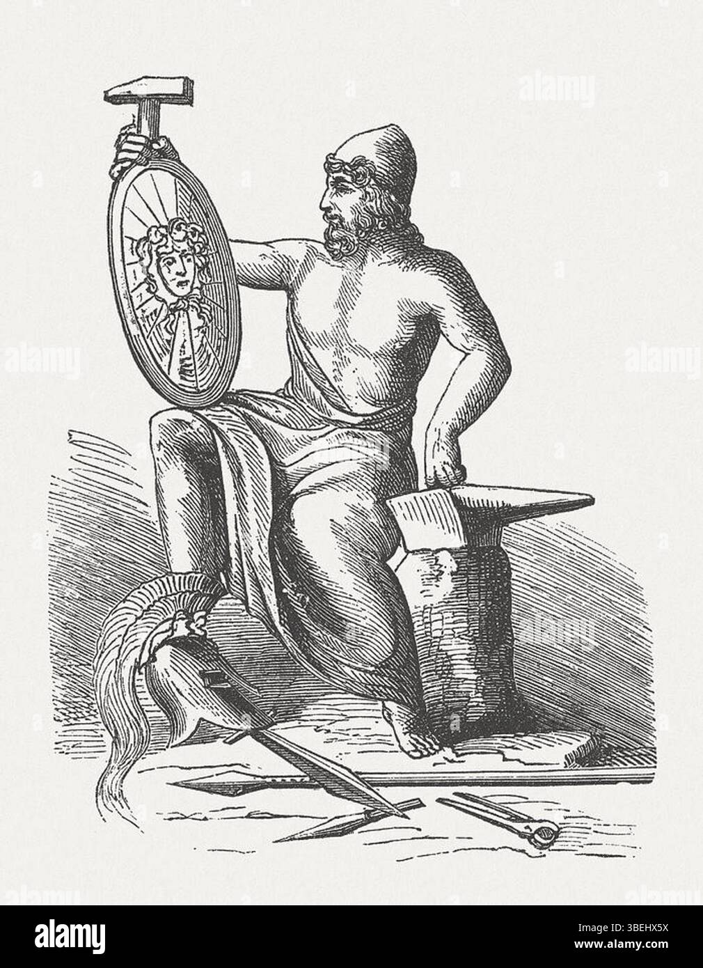 This 1878 wood engraving depicts Hephaestus, the Greek god of ...
