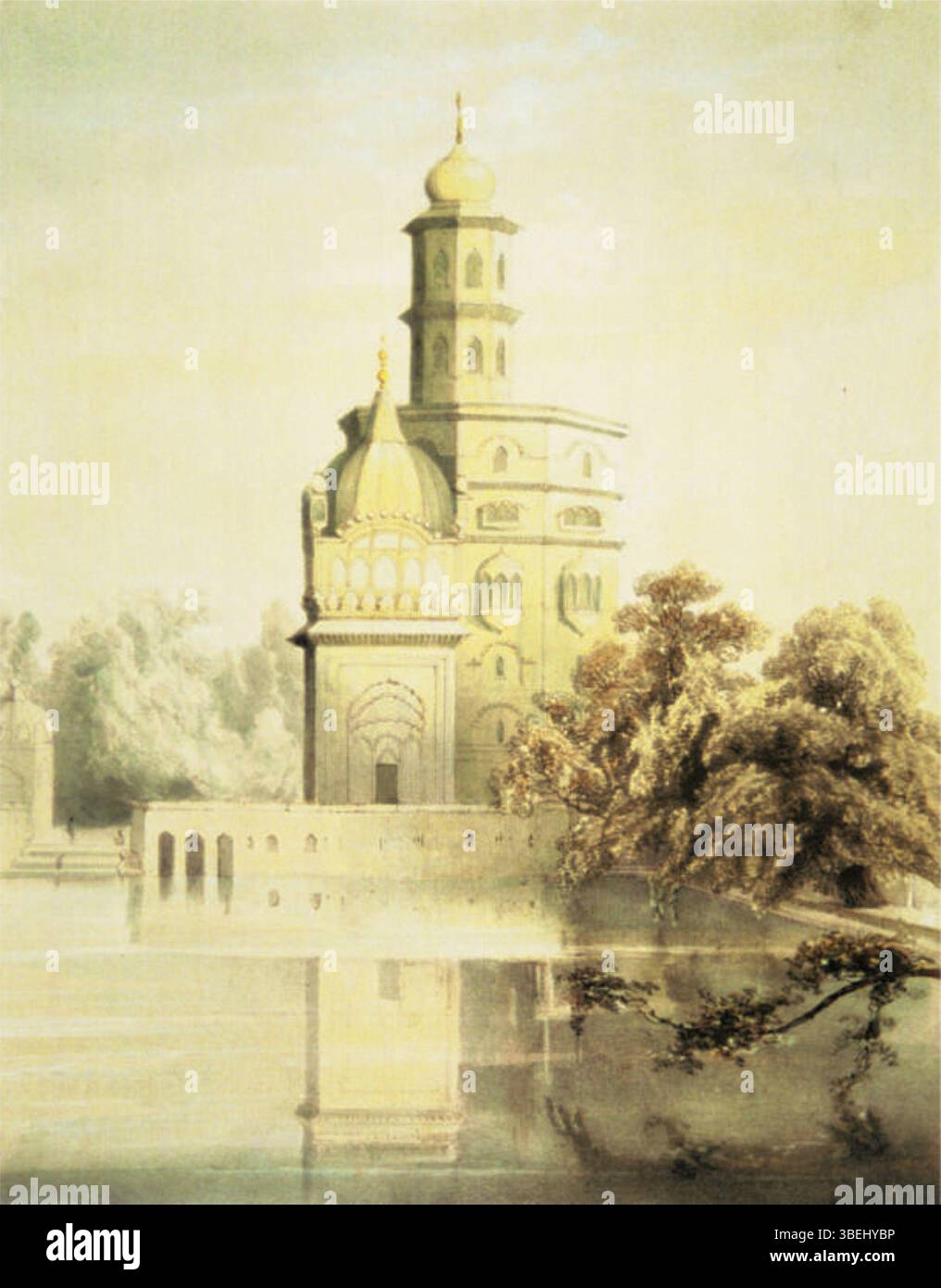 This lithograph from around 1854 depicts the Akalee Temple (Gurdwara ...
