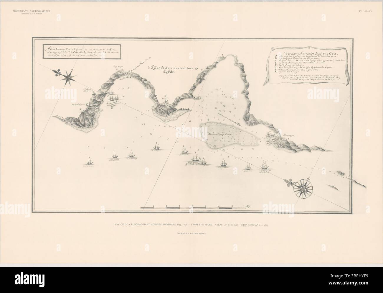 The map of the Dutch fleet blockading Goa, drawn by Johannes Vingboons ...