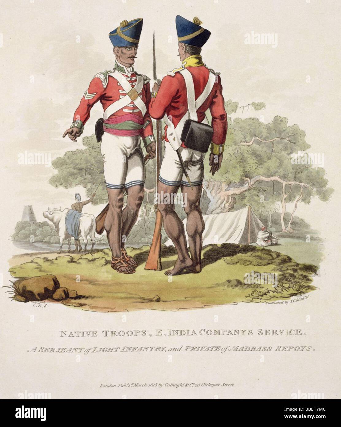 This 1815 illustration by C.H. Smith depicts uniforms worn by native ...