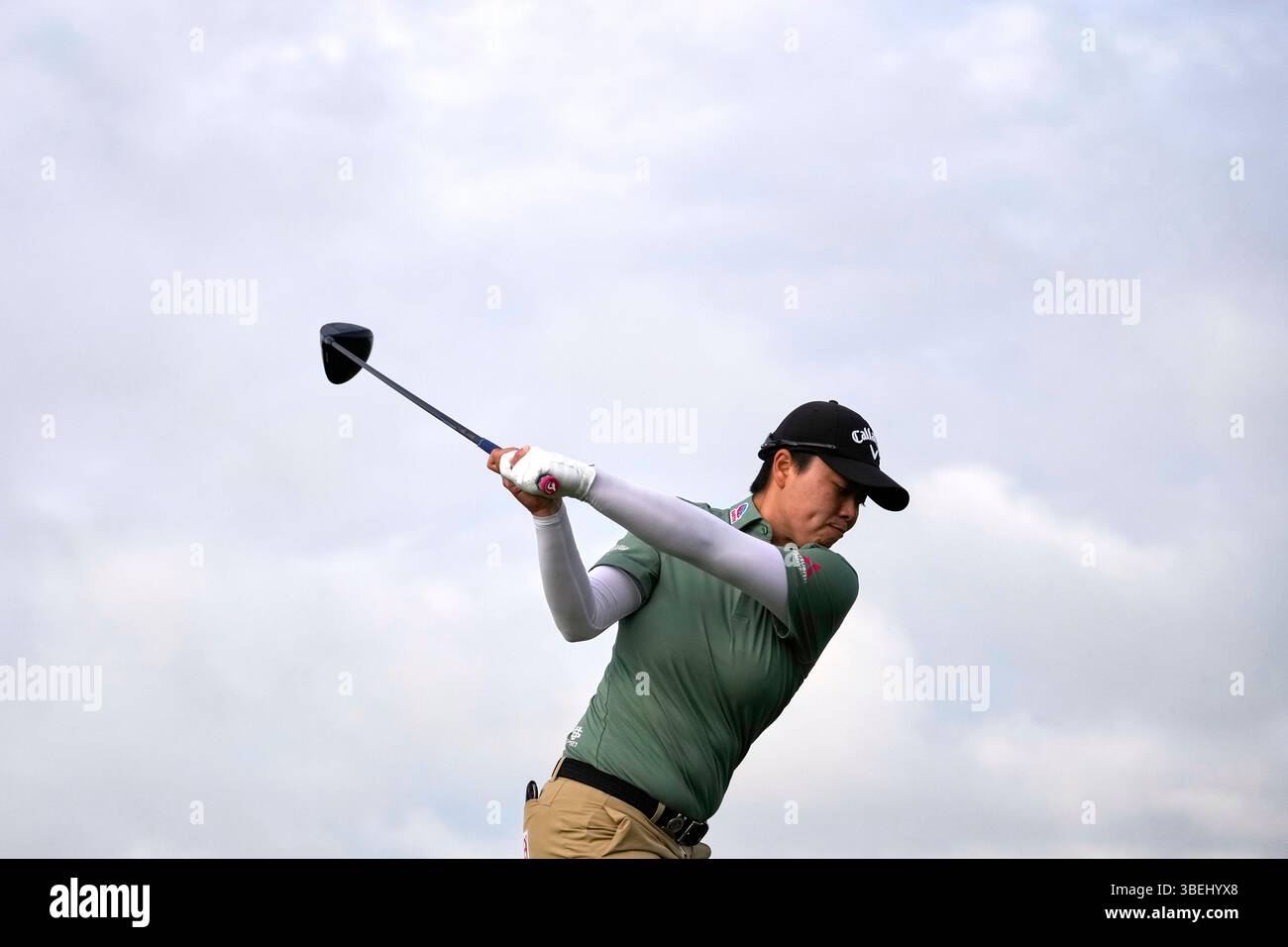 Yuka Saso, of Japan, his on the 12th hole during the first round of the ...