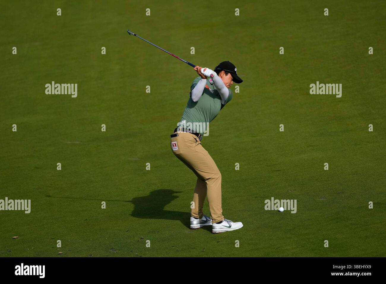 Yuka Saso, of Japan, hits on the 12th hole during the first round of ...
