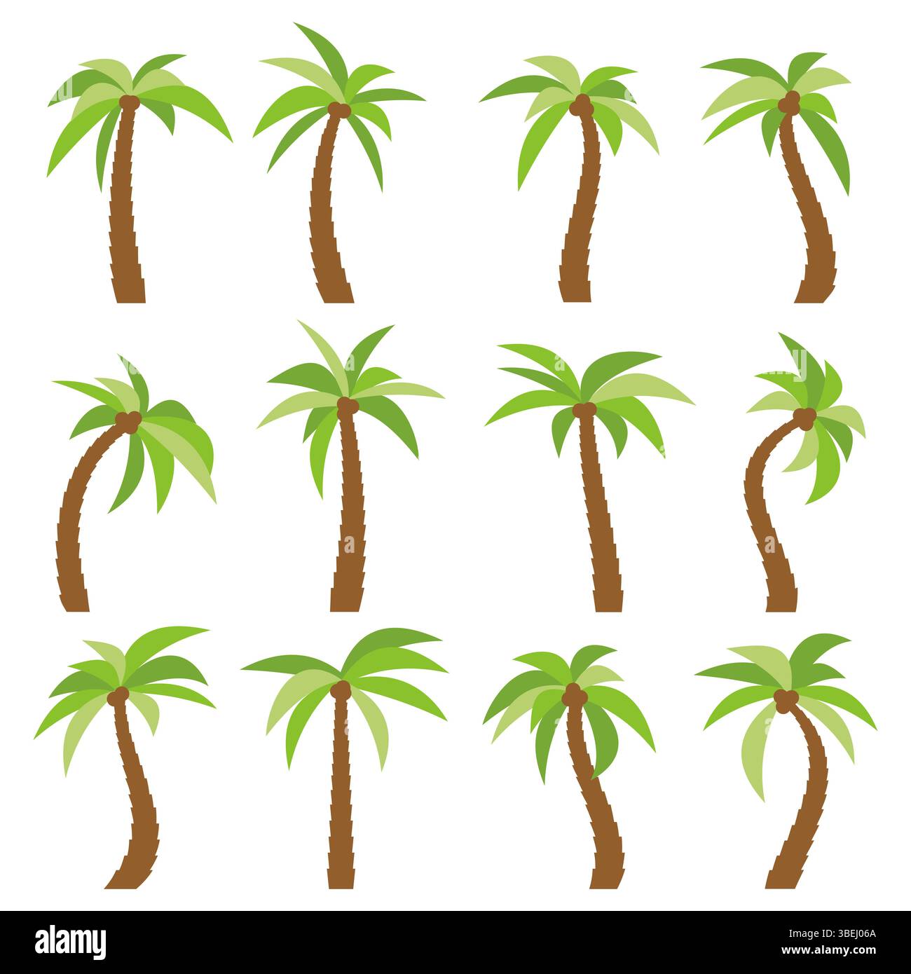 Set of sixteen different cartoon palm trees isolated on white ...
