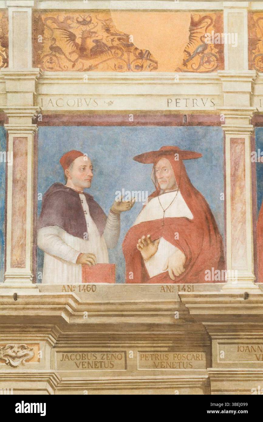 A 16th-century fresco by Bartolomeo Montagna depicting portraits of ...