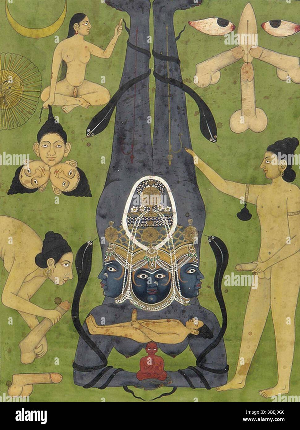 This 19th-century tantric painting of Shiva from Rajasthan features vivid colors and detailed ...