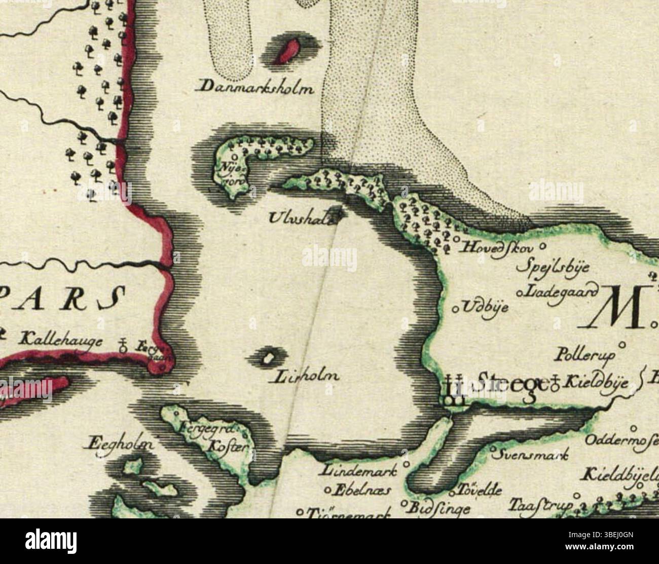 A map detail from 1763 depicting Møn's Ulvshale peninsula, created by ...
