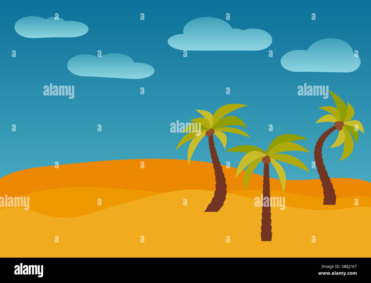 Cartoon nature landscape with three palms in the desert. Vector ...