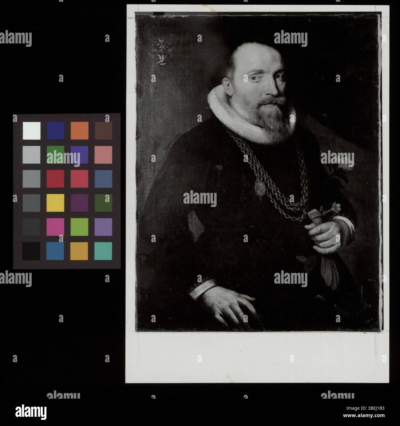 This black-and-white photograph is a reproduction of a painting ...