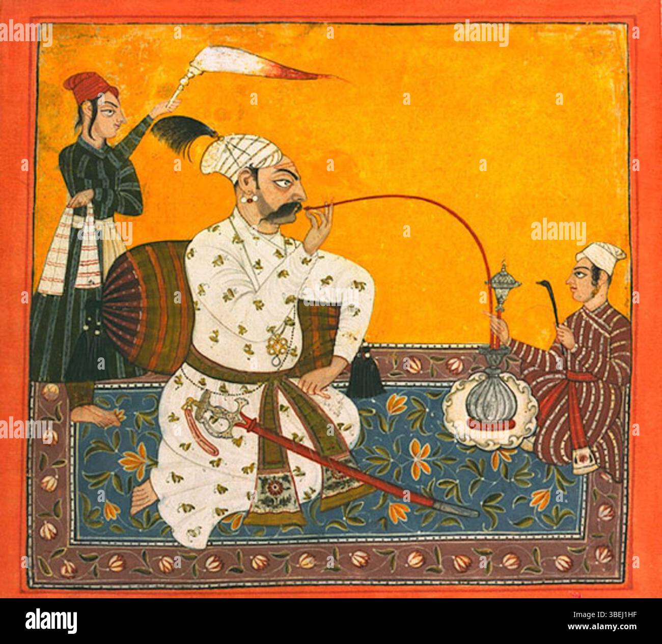 This 1690 painting depicts Raja Kirpal Pal of Basohli smoking a hookah ...