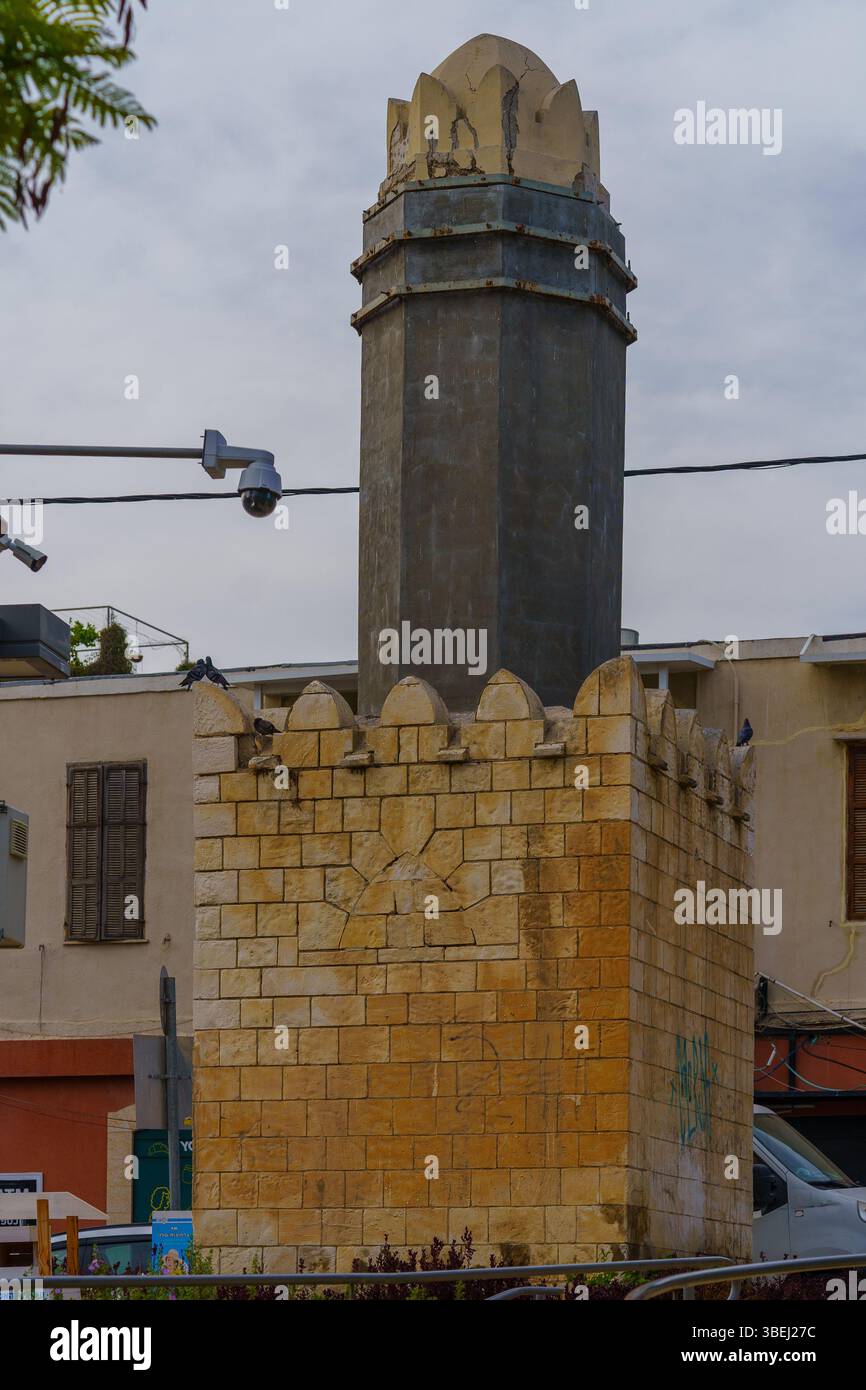 Tel-Aviv, Israel - May 16, 2025: View of a stone structure hiding an ...