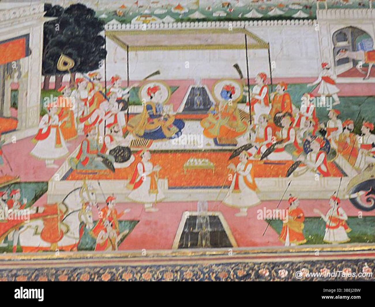 This 19th-century mural painting from Qila Mubarak, Patiala, depicts a ...
