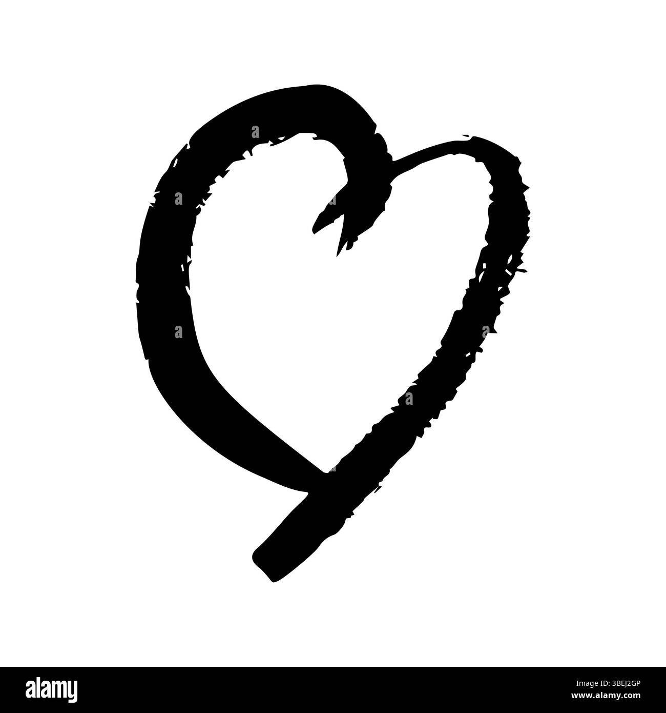 Hand drawn brush hearts. Grunge black doodle heart on white background ...