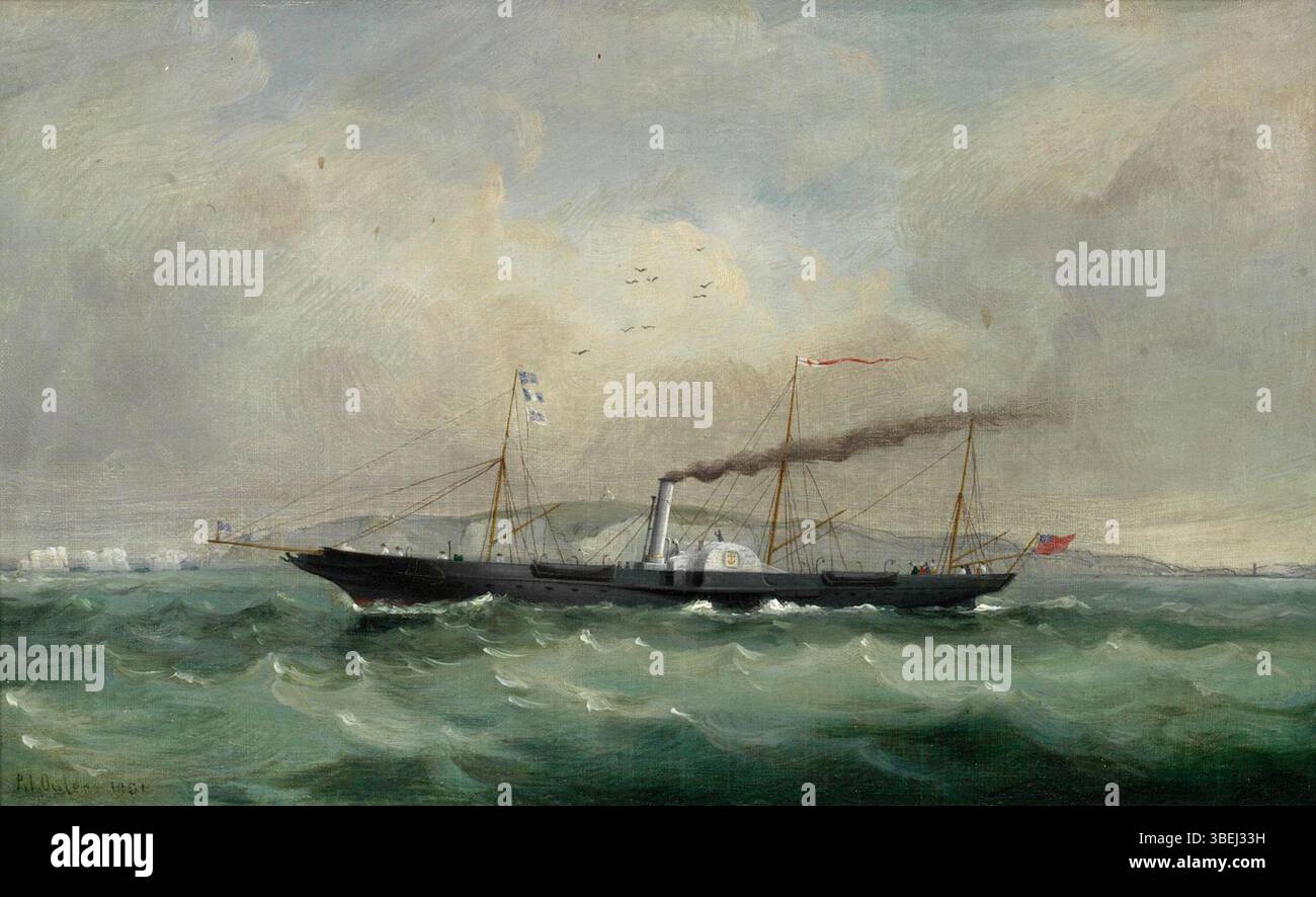 This 1851 painting by Philip John Ouless depicts the *H.M.S. Fire Queen ...
