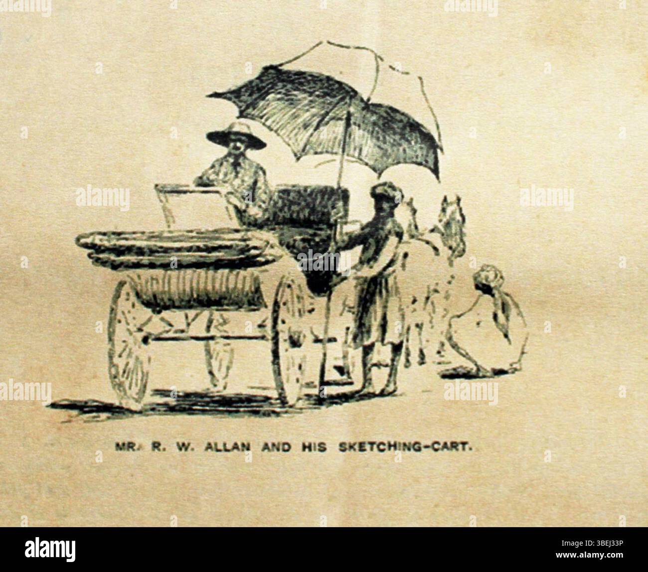 A drawing by Robert Weir Allan depicting himself with his sketching ...