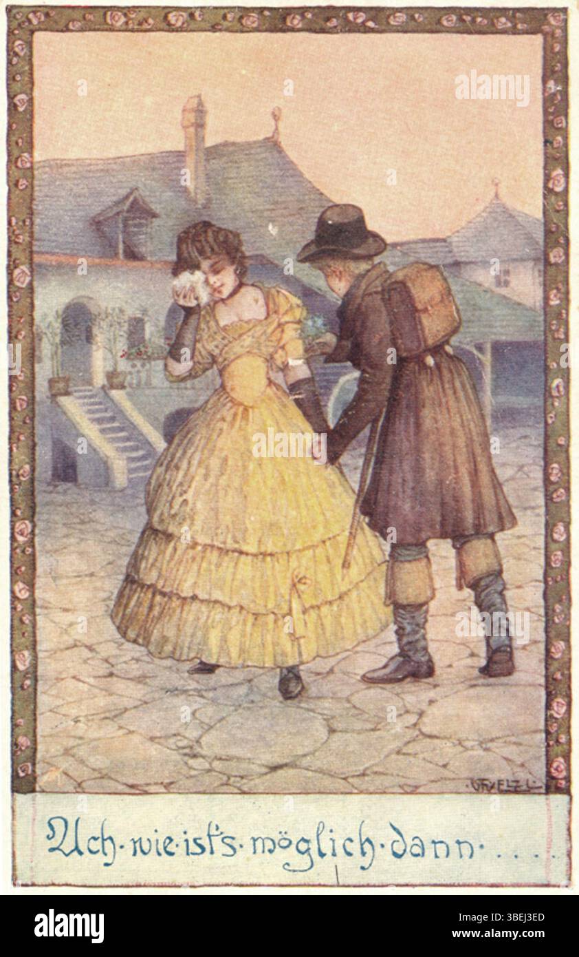 This 1910s postcard by Theodor Welzl features a humorous or emotional ...