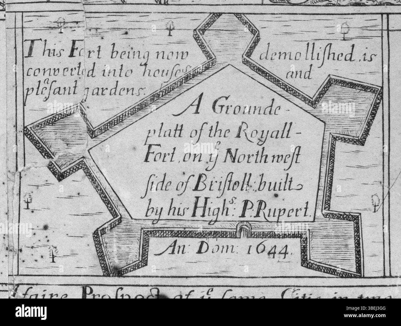The 1673 ground plan of the Royal Fort in Bristol, depicted in James ...