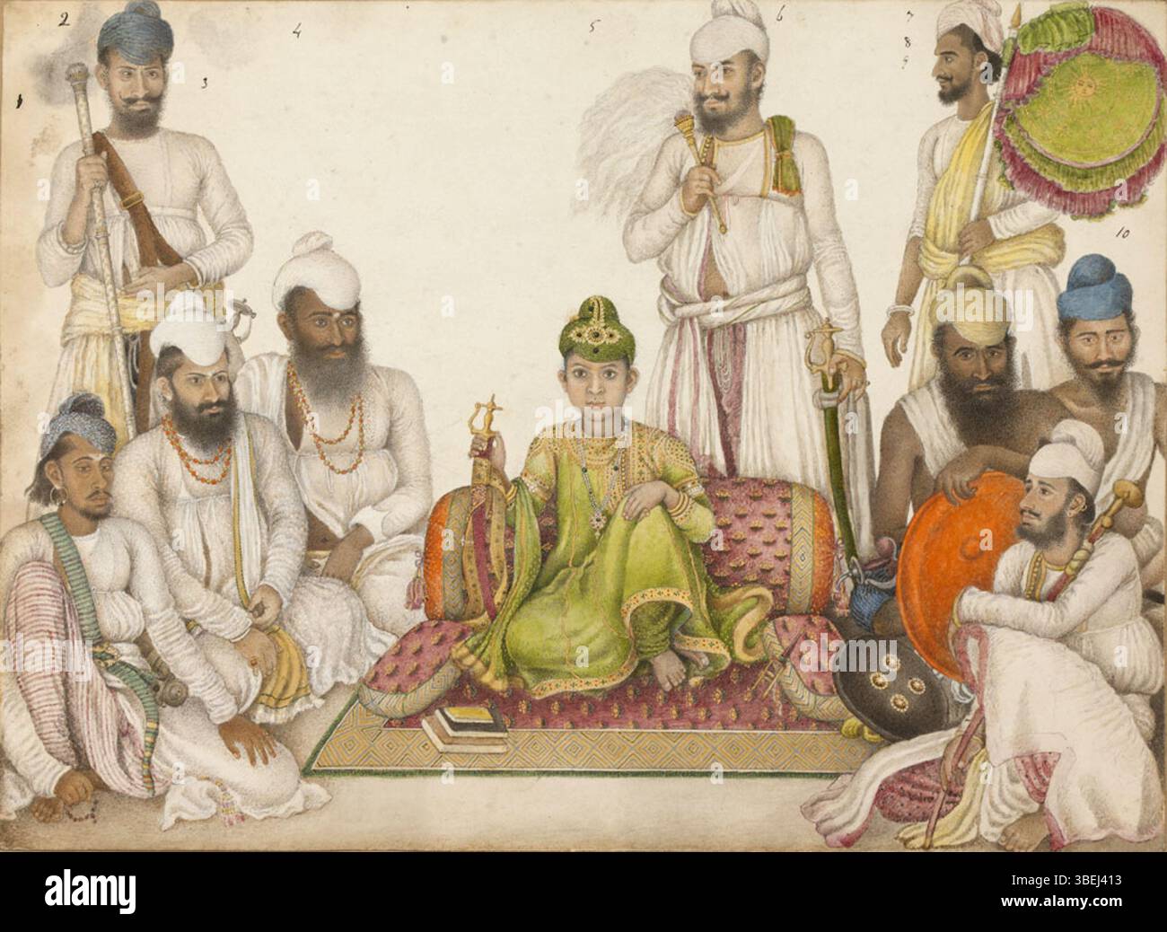 This watercolour painting depicts Kunwar Ajit Singh of Patiala with his ...
