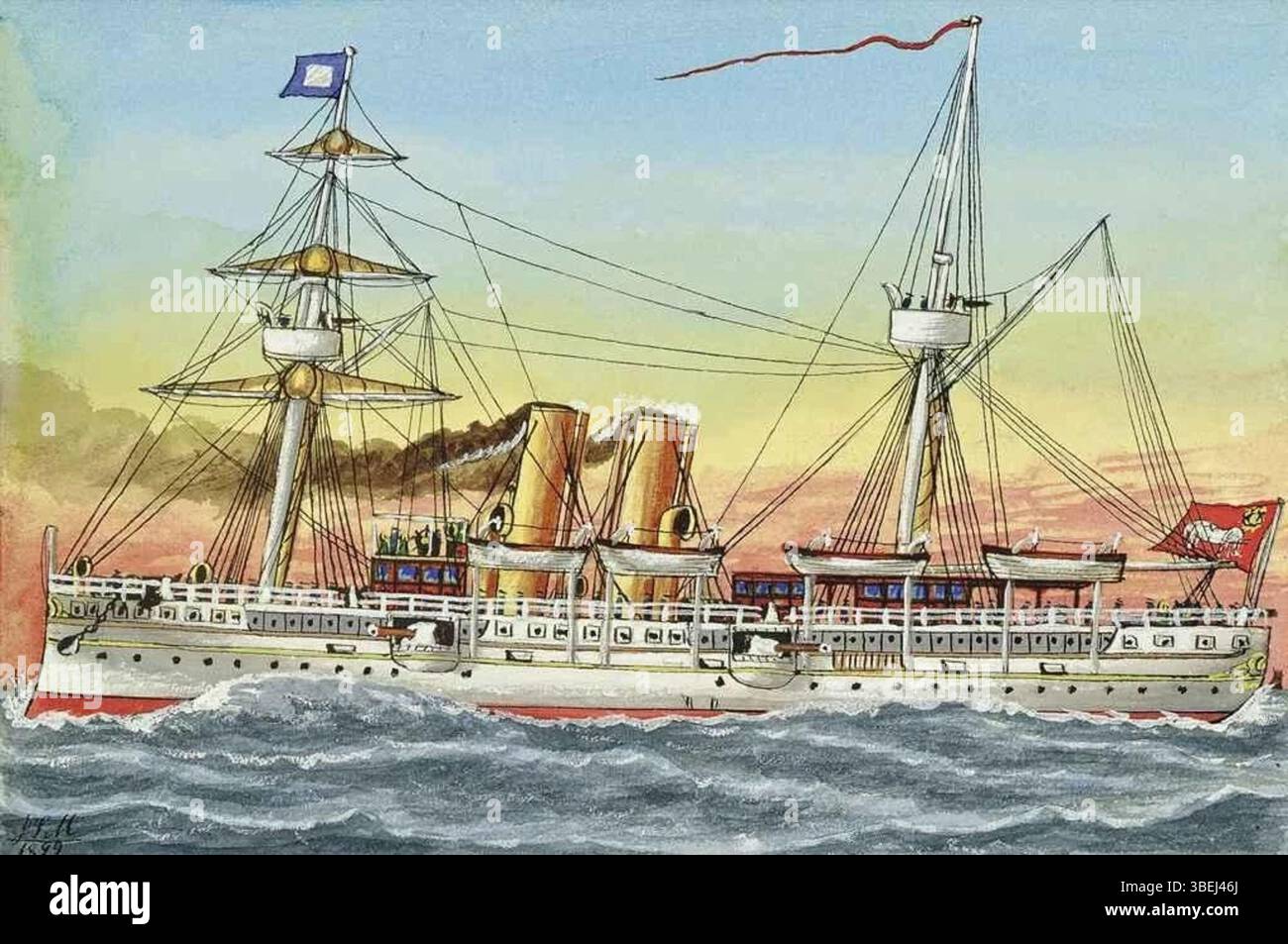 A painting by James Scott Maxwell, depicting the Siamese Royal Yacht ...