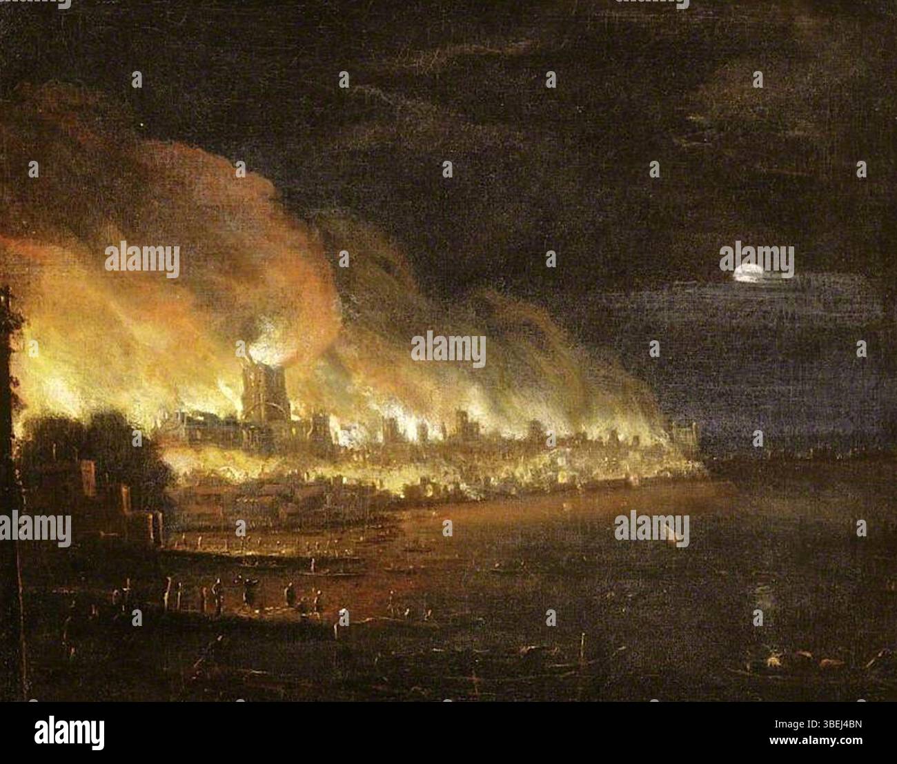 This oil painting, from the Anglo-Dutch school, depicts the Great Fire ...