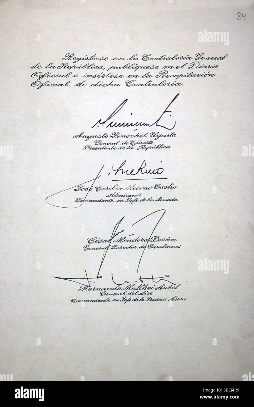 This image shows the signatures on the 1980 Constitution of Chile, a ...