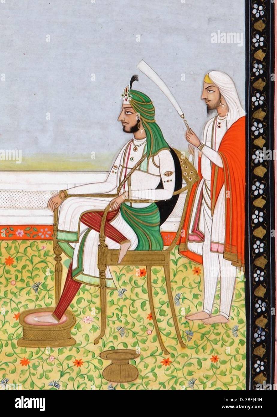 This 19th-century painting shows Kunwar Nau Nihal Singh seated on a ...