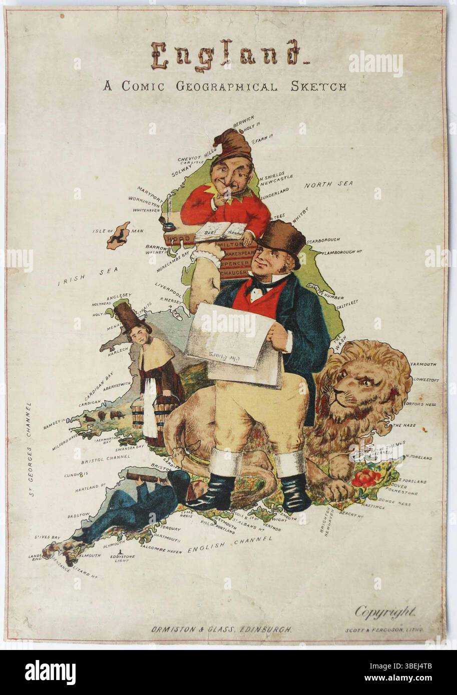 An anthropomorphic caricature map of England and Wales created by ...