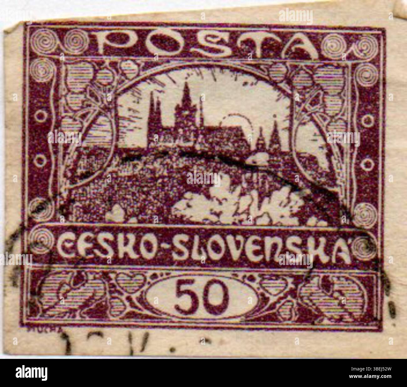 The *Hradcany 15N* stamp, designed by Alfons Mucha in 1918, features an ...
