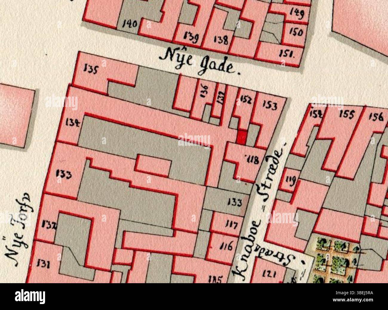This map detail from 1756, created by Christian Gedde, shows buildings ...