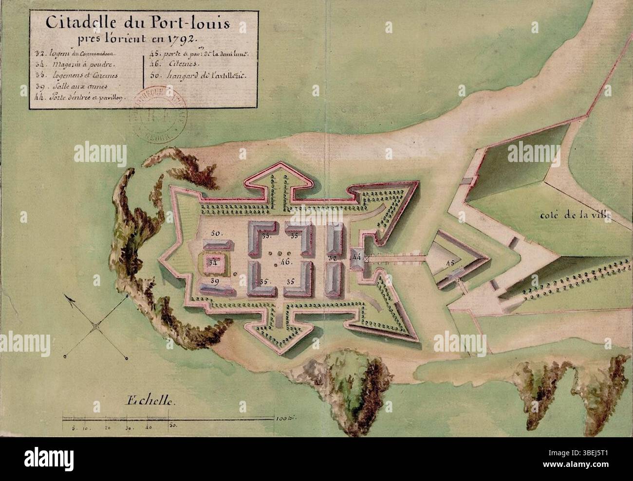 This anonymous 1792 drawing shows the Citadel of Port-Louis, a military ...