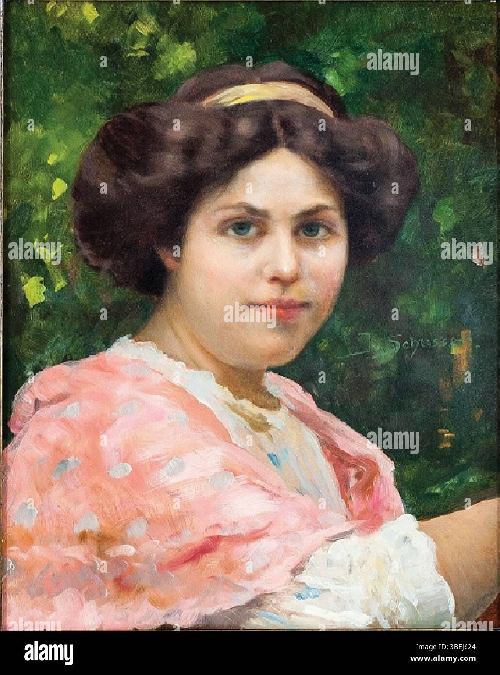 'Dívka v rovém' is a 1910 painting by Czech artist Josef Schusser. The ...