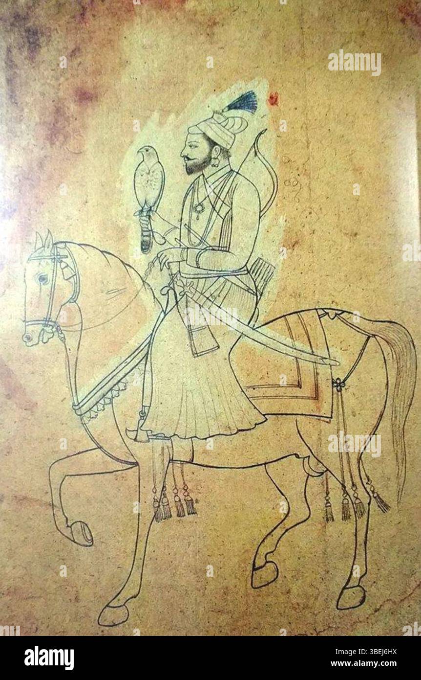This late 18th-century equestrian drawing portrays Guru Gobind Singh, the tenth Sikh Guru ...