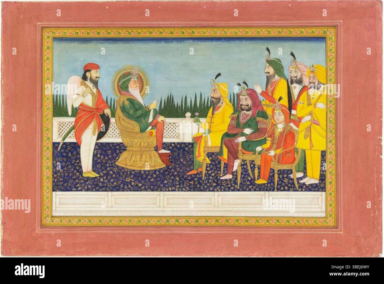 This 19th-century miniature painting depicts Maharaja Ranjit Singh meeting with his sons, Kharak ...